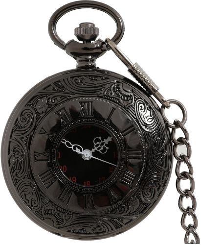 Jenson Samuel Black embossed pocket watch with chain