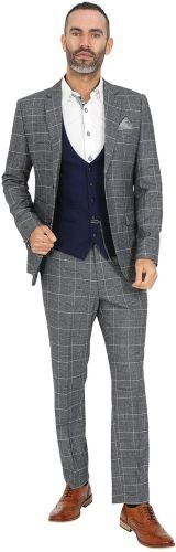 Jenson Samuel Oxford Grey Check Suit with Royal Waistcoat