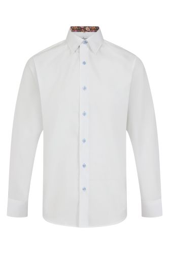 Jenson Samuel Plain White Regular Fit Shirt with Paisley contrast Trim ...