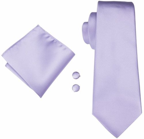 Pale Pastel lilac pocket square, Cufflink and wedding tie set