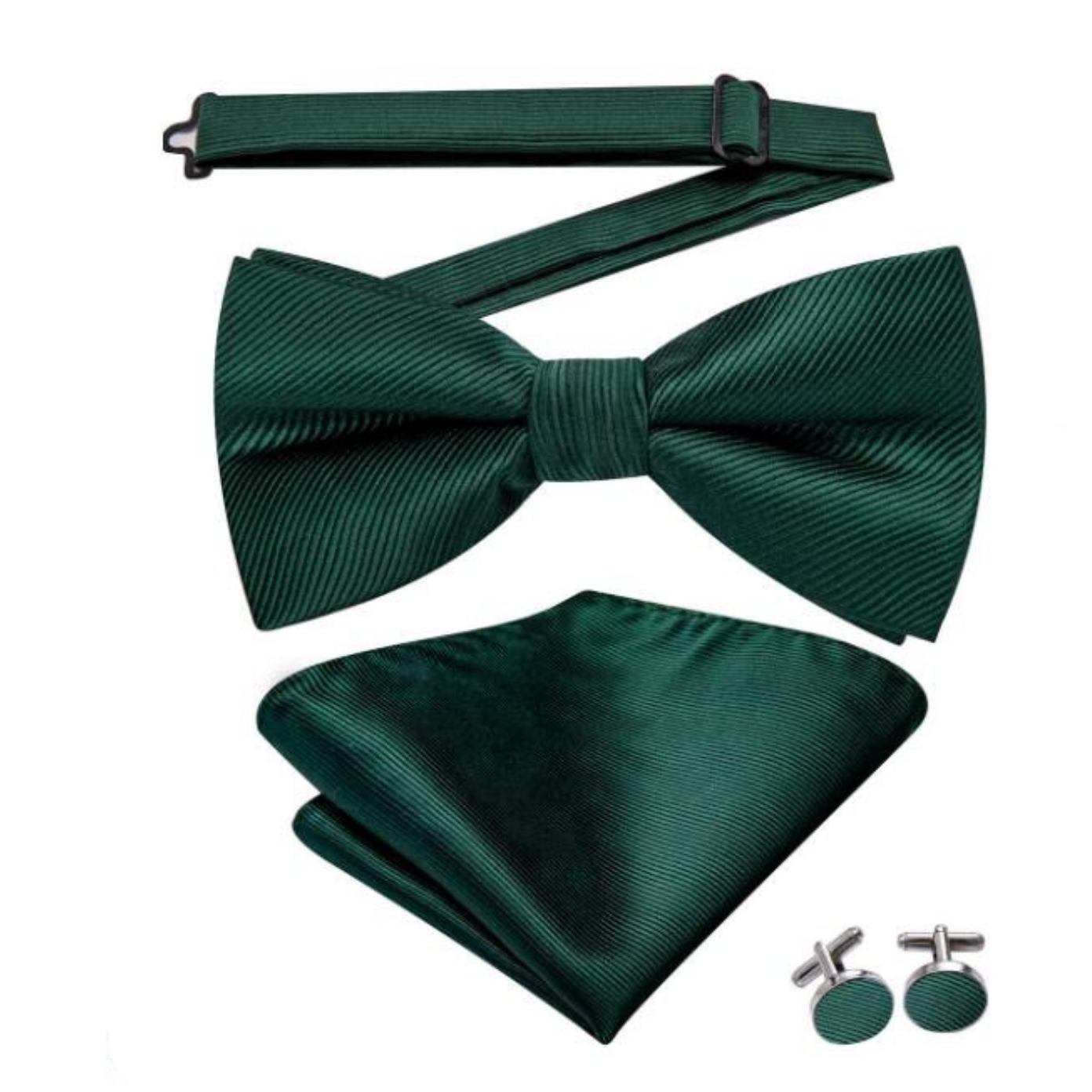 Emerald Green Bow Tie, Cufflink And Handkerchief Set